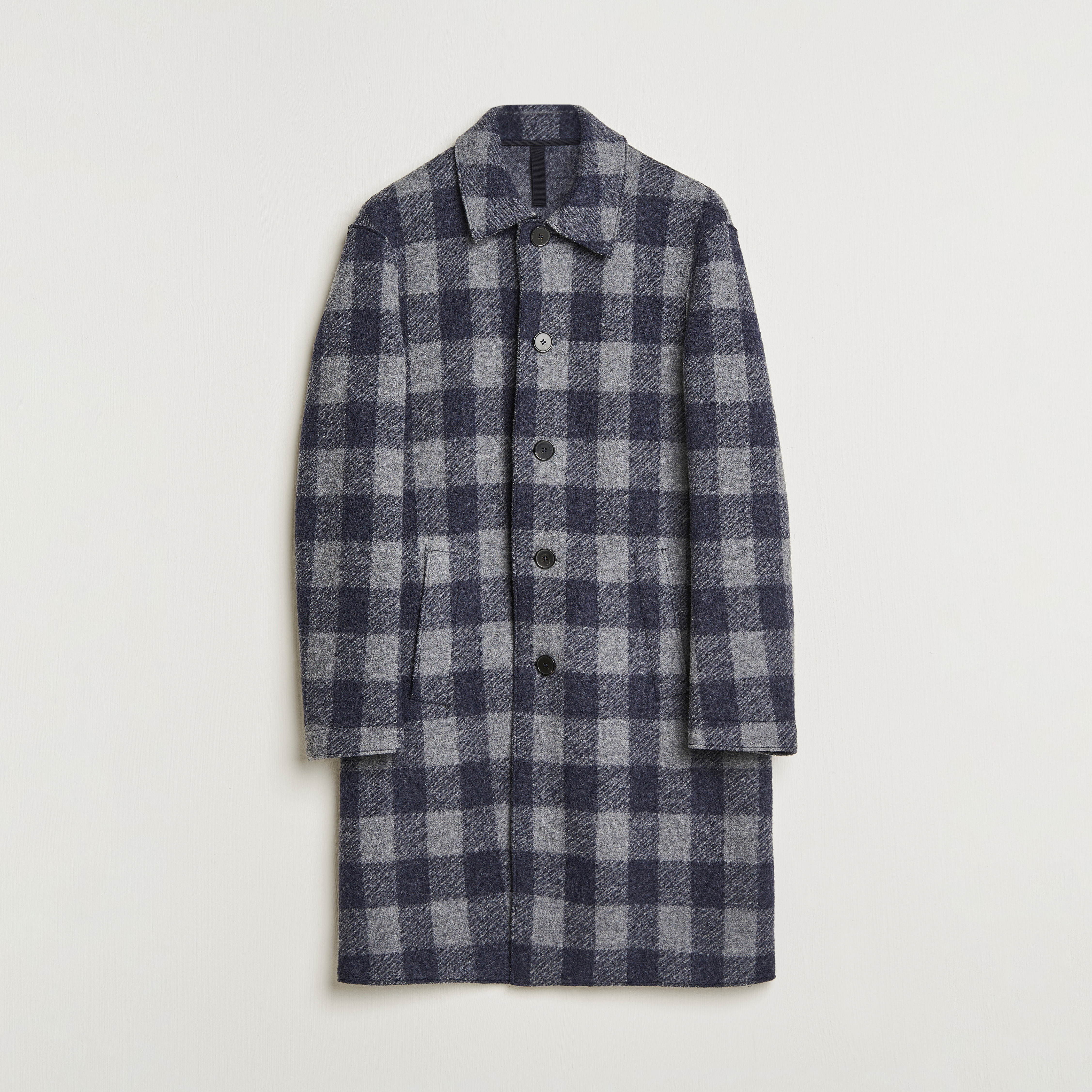 Harris Wharf London Vichy Fleece Lined Mac Coat Blue/Grey - Acheter Harris
