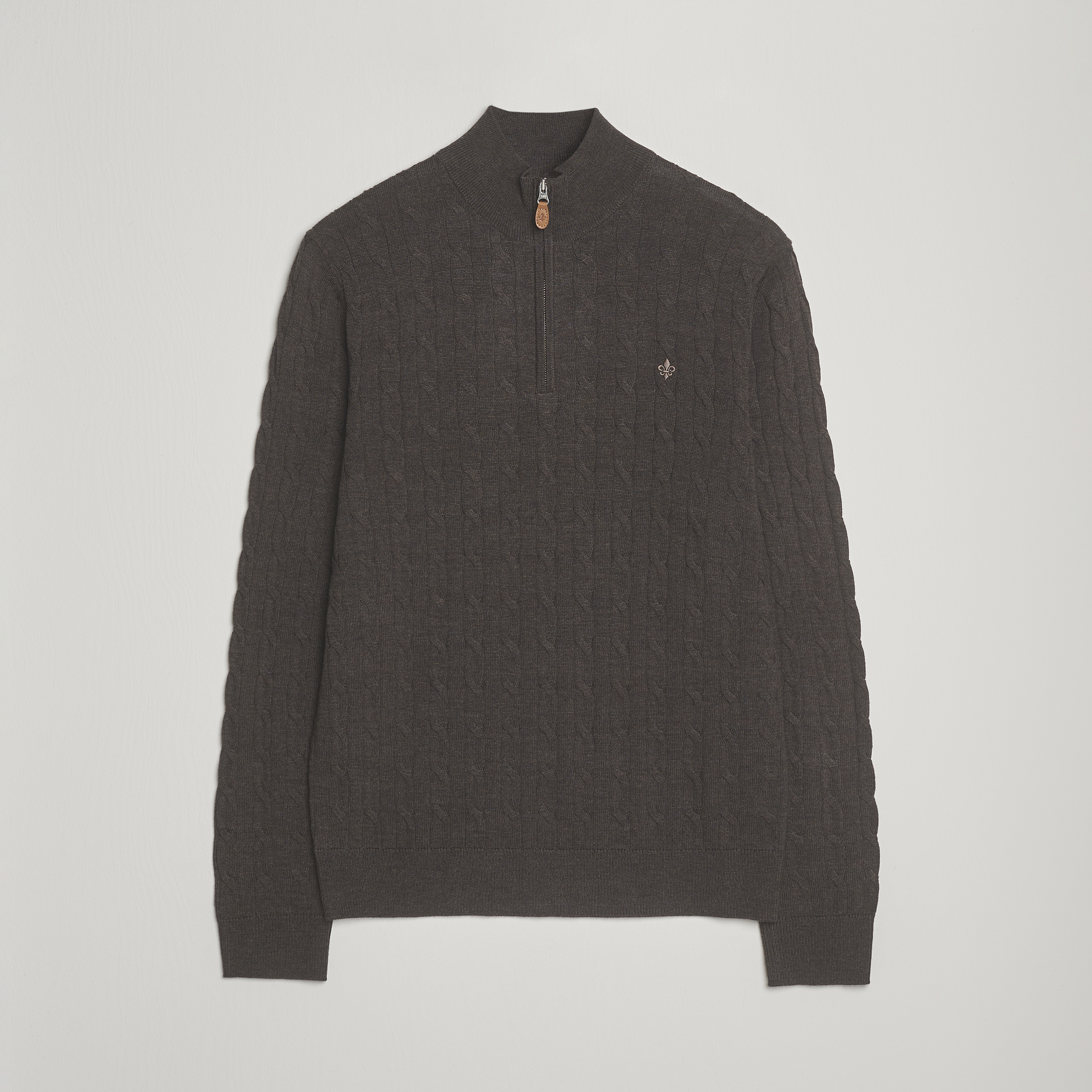 Morris Merino Cable Half Zip Dark Brown - Acheter Morris CareOfCarl.fr.
